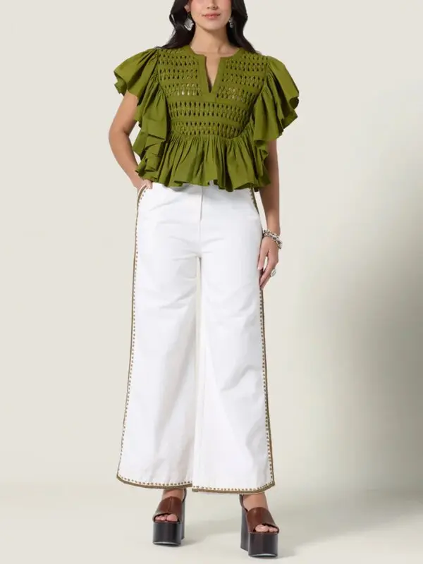 SCARLETT POPPIES Vera Embellished Trim Pants