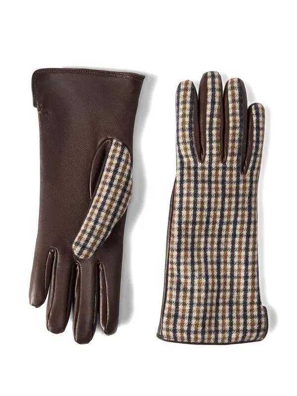 Brunello Cucinelli Plaid And Leather Gloves - Brown