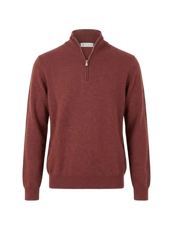 Brunello Cucinelli Cashmere Quarter Zip Sweater - Red
