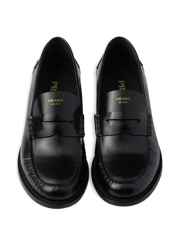 Prada Leather Loafers With Rope Detail And Logo - Black