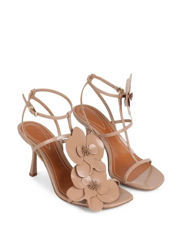 Zimmermann Orchid Leather Stiletto Sandals With Flower Detail - Pink