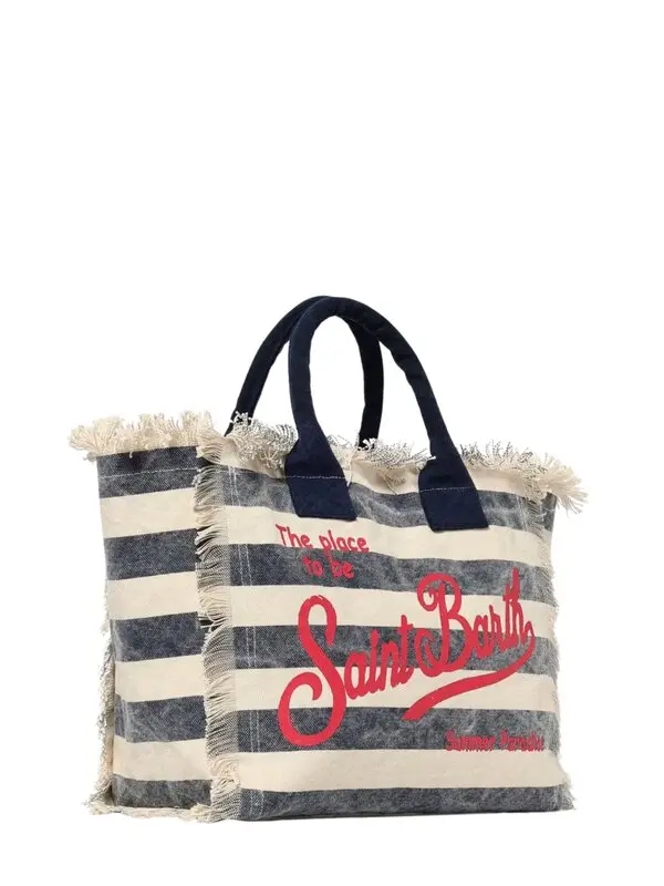 MC2 SAINT BARTH Striped Tote Bag With Fringed Trim - Blue