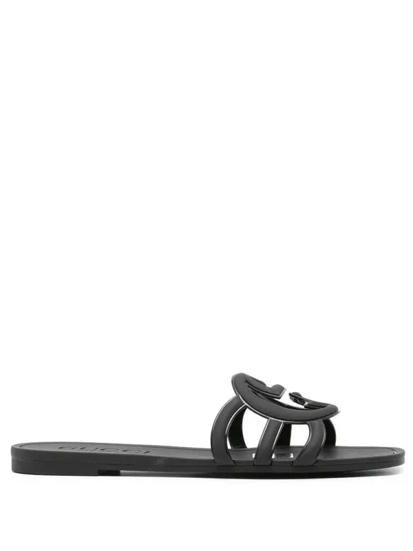 Gucci Gg Flat Slides - Black
