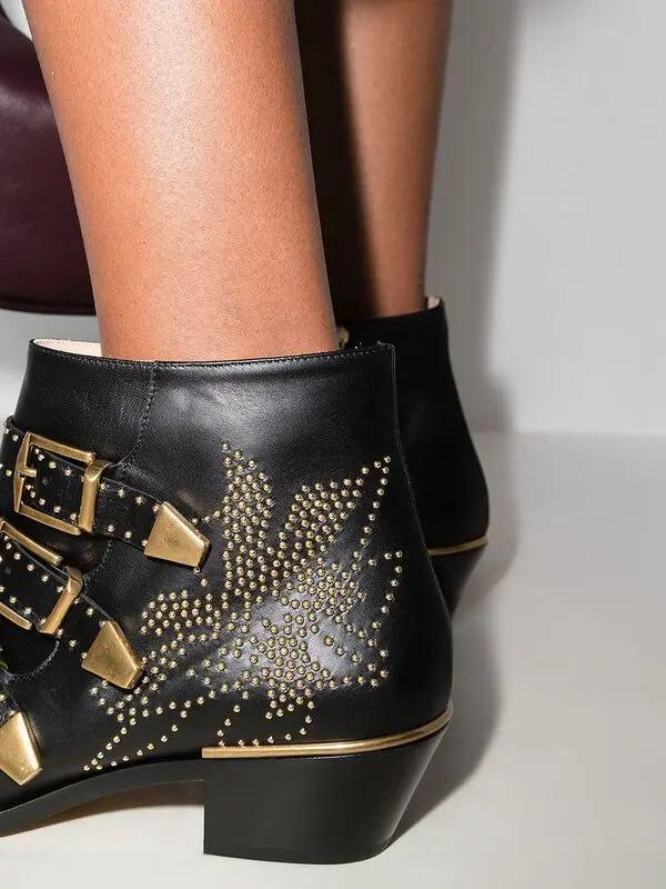 Chloé Susan Studded Leather Buckled Ankle Boots - Black