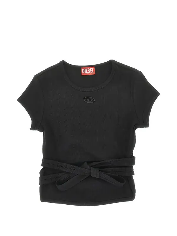DIESEL® Cotton T-shirt With Waist Tie Detail - Black