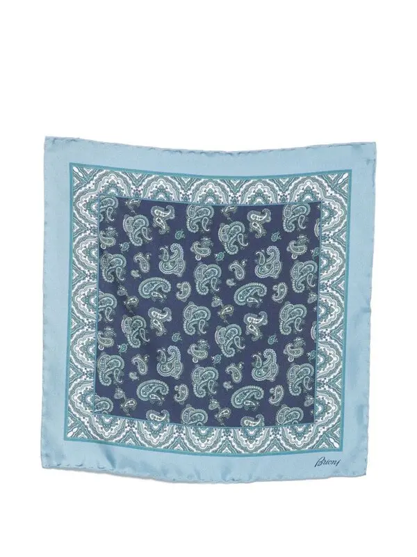 Brioni Printed Silk Pocket Square - Blue