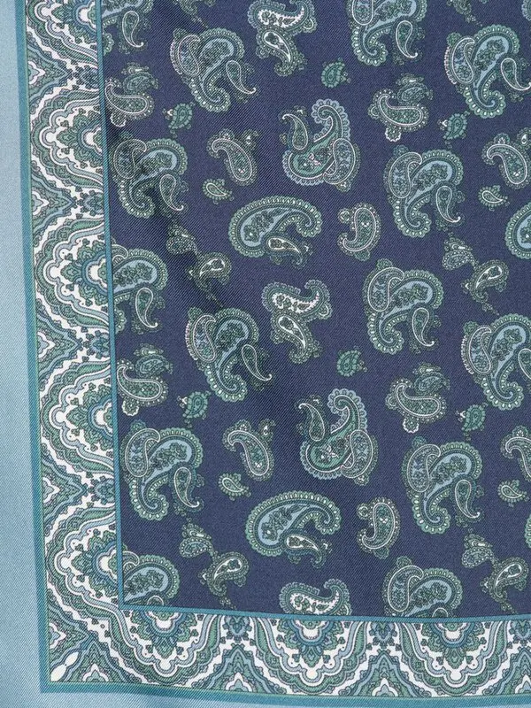 Brioni Printed Silk Pocket Square - Blue