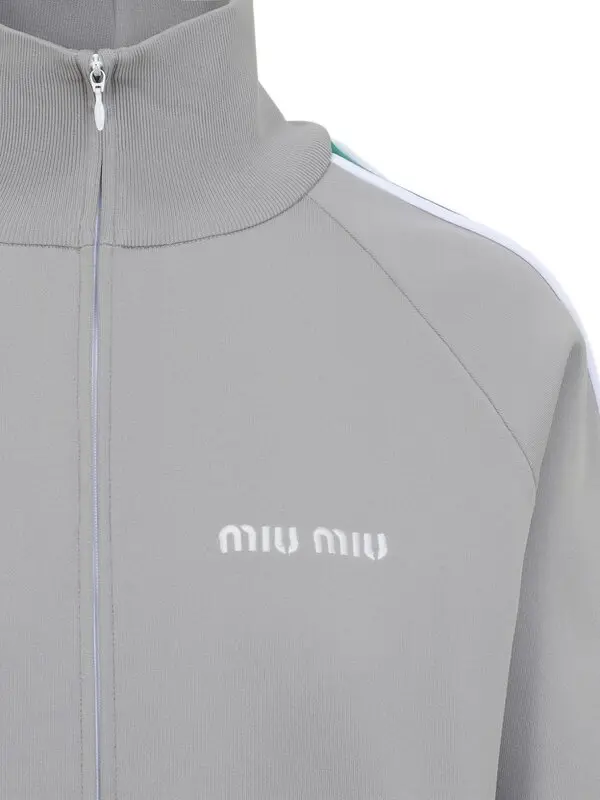 Miu Miu Logo Nylon Zip-up Cardigan