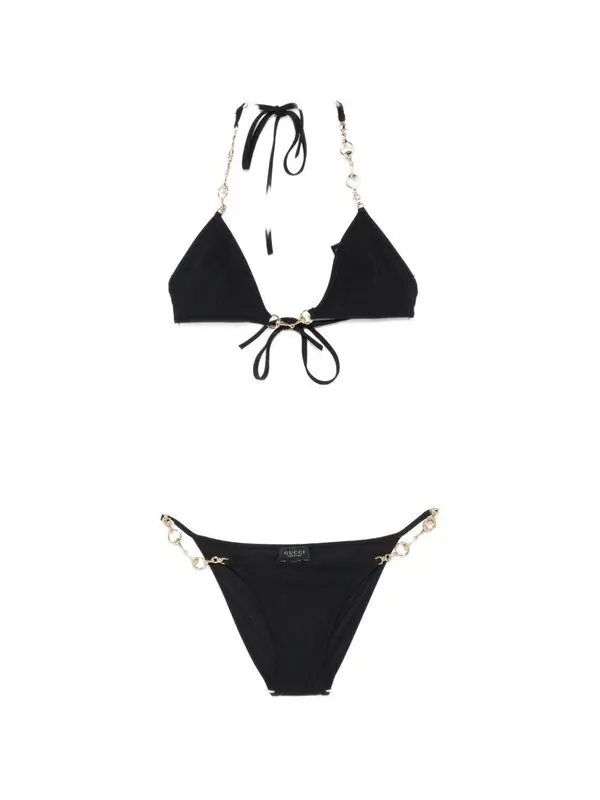 Gucci Triangle Bikini Set With Horsebit Chain Straps - Black