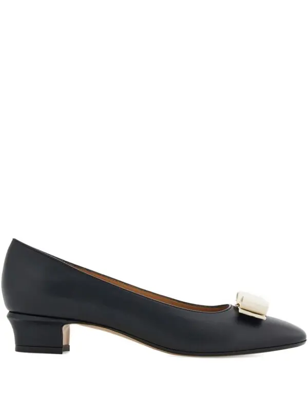 FERRAGAMO Vara Leather Block Heel Pumps