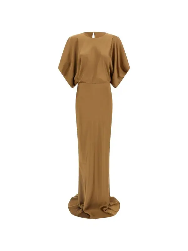 Norma Kamali Long Dress With Teardrop Detail And Draped Sleeves - Beige