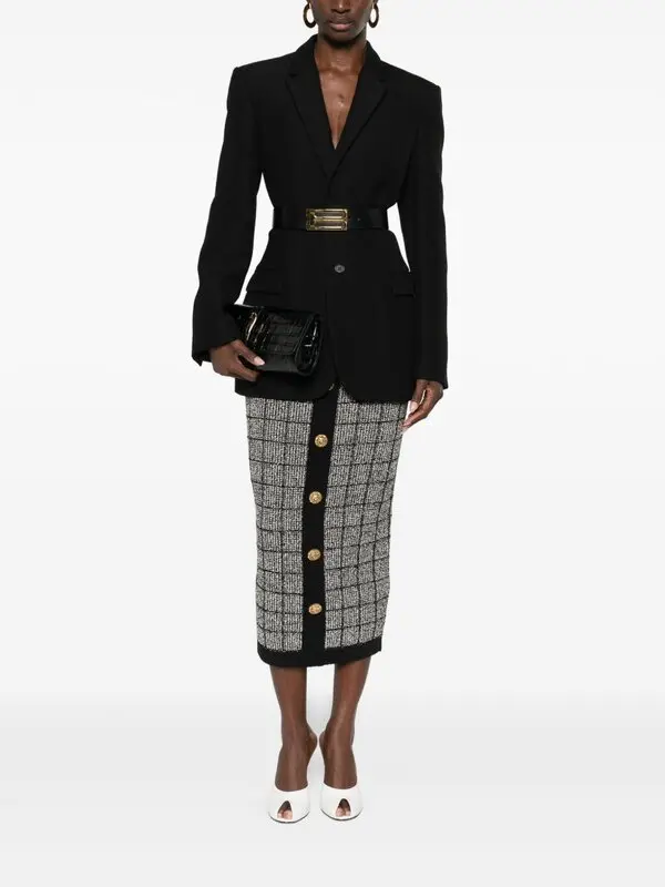 Balmain Tweed Checked High Waist Skirt