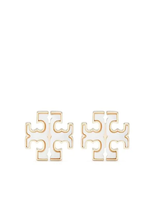 Tory Burch Kira Gold-tone Logo Stud Earrings - White