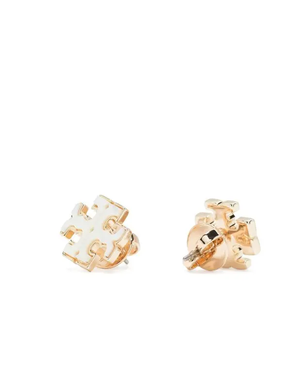 Tory Burch Kira Gold-tone Logo Stud Earrings - White