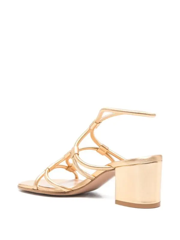 GIANVITO ROSSI Metallic Leather Strappy Block Heel Sandals