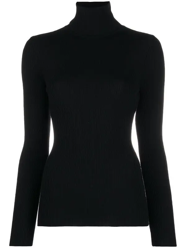 Wolford Virgin Wool Ribbed Knit Roll Neck Sweater - Black