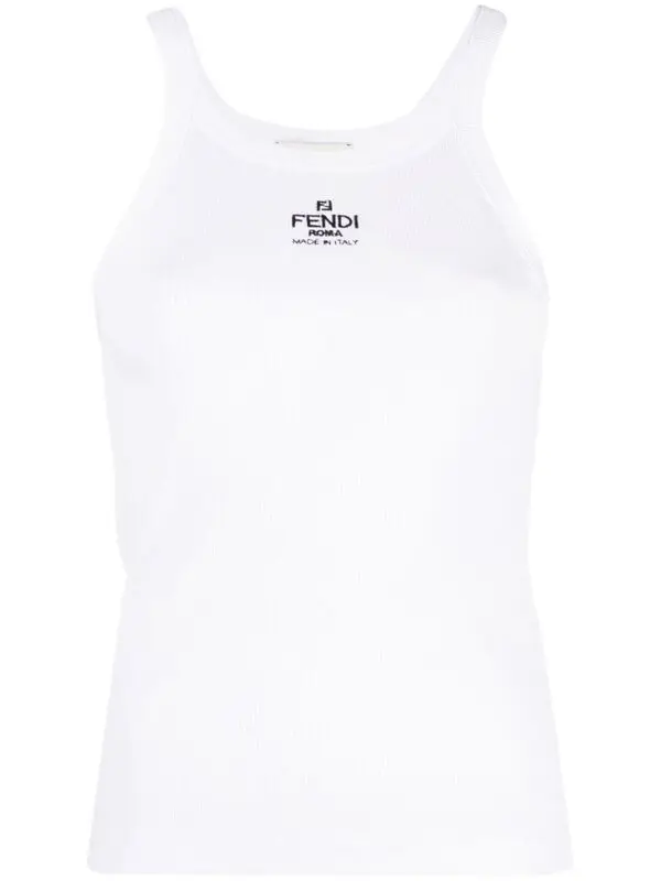 Fendi Logo Cotton Tank Top - White