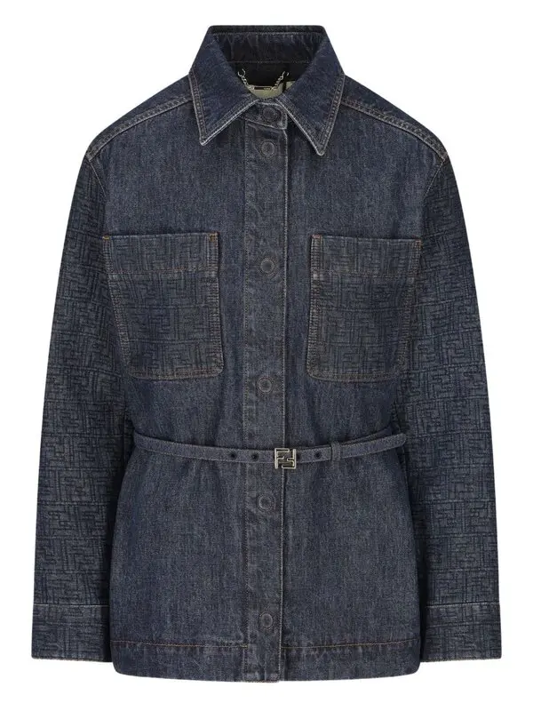 Fendi Denim Cotton Jacket With Ff Quilting And Belted Waist