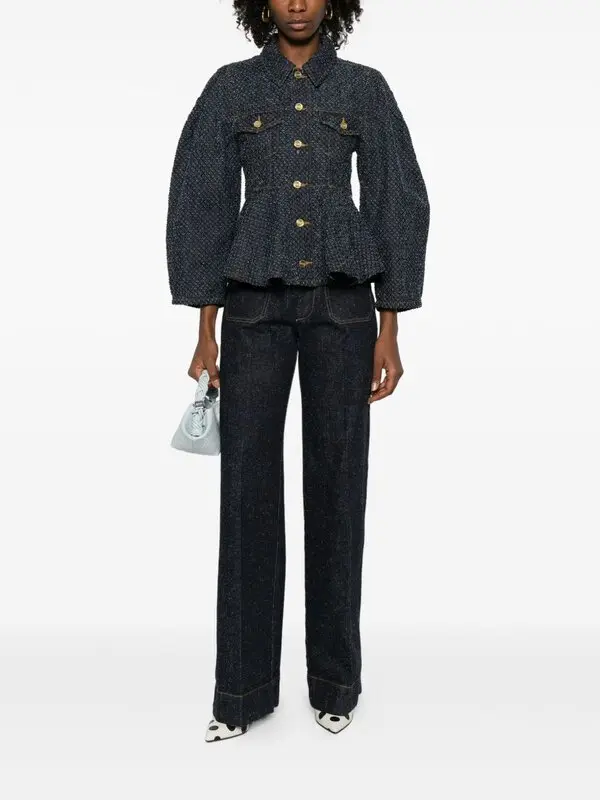 GANNI Denim Cotton Jacket With Peplum Hem