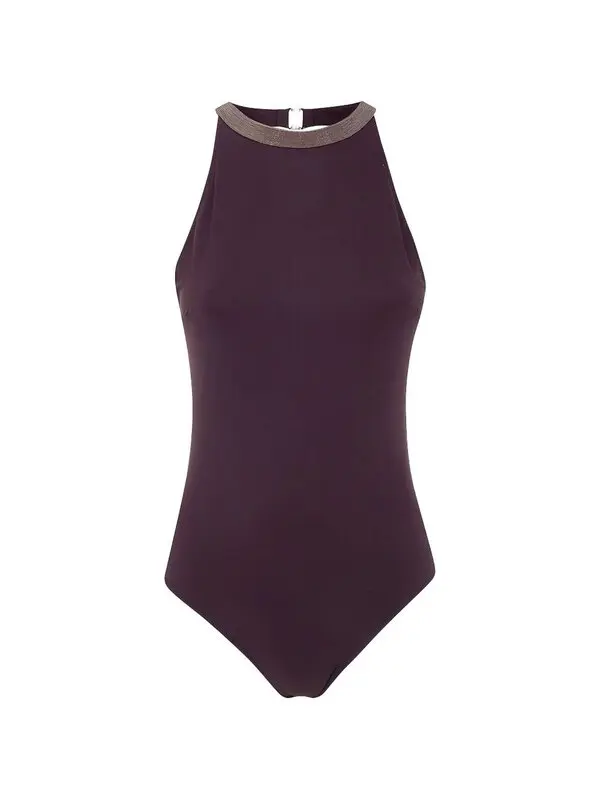 Brunello Cucinelli Halterneck Embellished One-piece Swimsuit - Brown