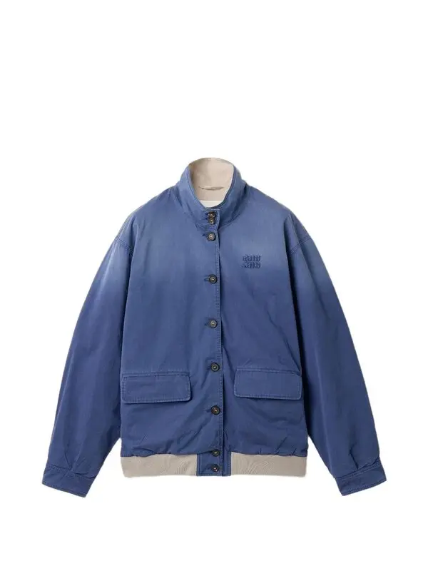 Miu Miu Cotton Blouson Jacket With Embroidered Logo - Blue
