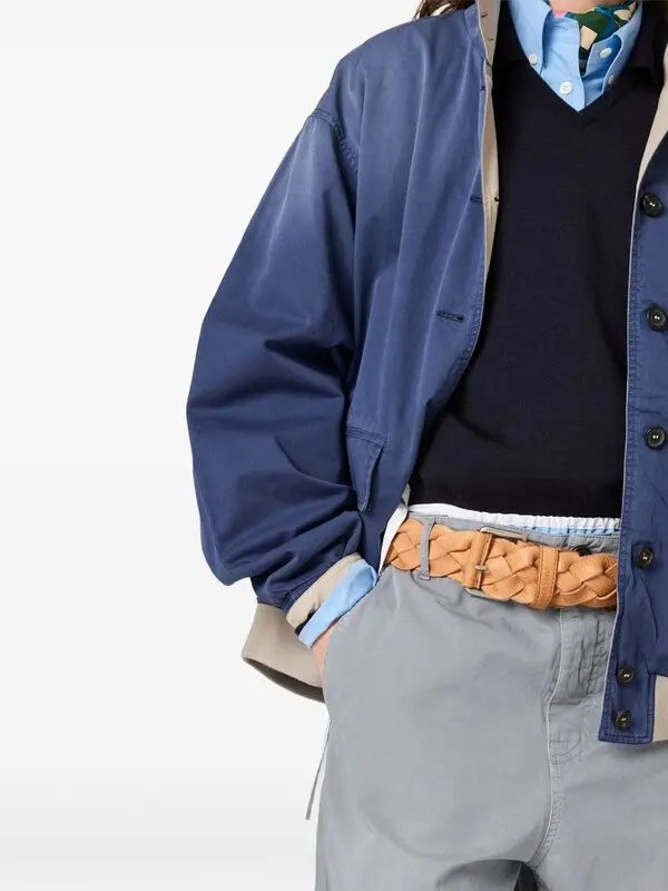 Miu Miu Cotton Blouson Jacket With Embroidered Logo - Blue