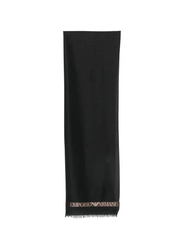 Emporio Armani Logo Wool Blend Scarf - Black