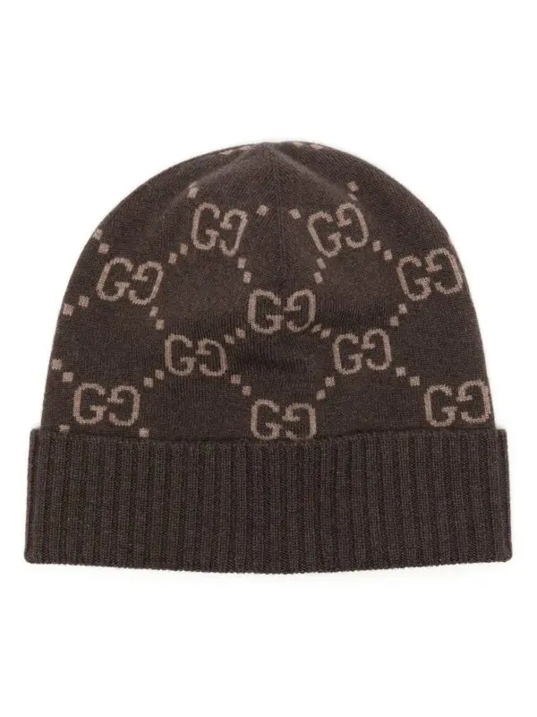 Gucci Gg Cashmere Beanie Hat - Brown