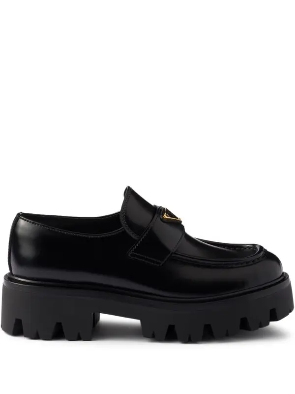Prada Leather Loafers With Gold Buckle