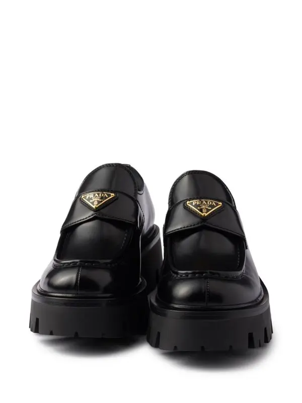 Prada Leather Loafers With Gold Buckle