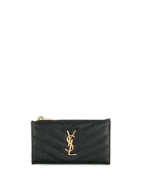 Saint Laurent Cassandre Leather Zipped Card Case - Black