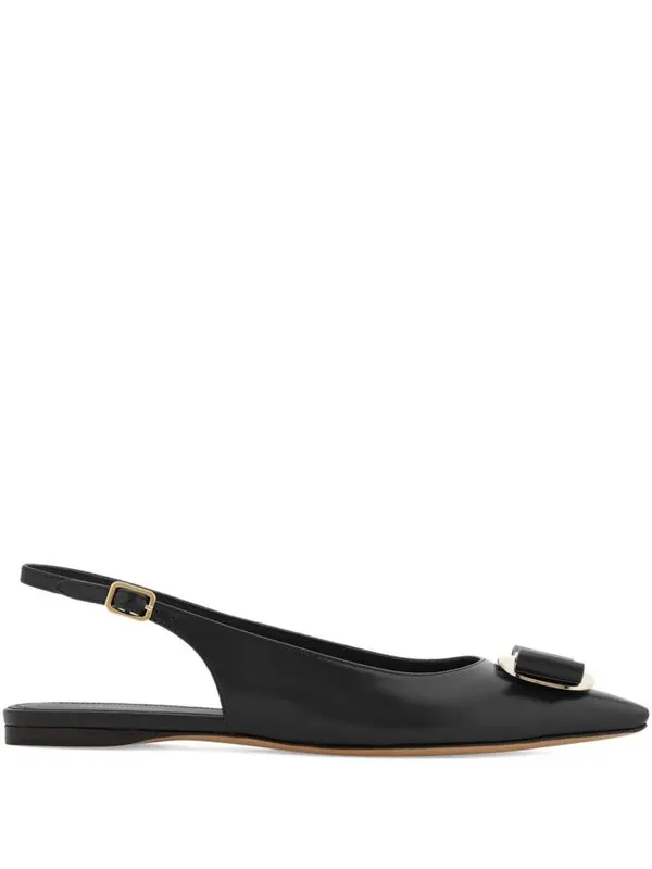FERRAGAMO Leather Slingback Pumps With Decorative Buckle - Black