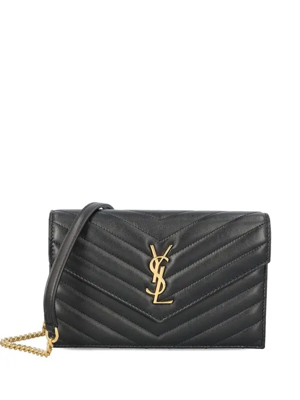 Saint Laurent Envelope Cassandre Leather Wallet On Chain - Black