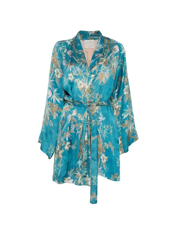 FORTE_FORTE Printed Satin Kimono - Green