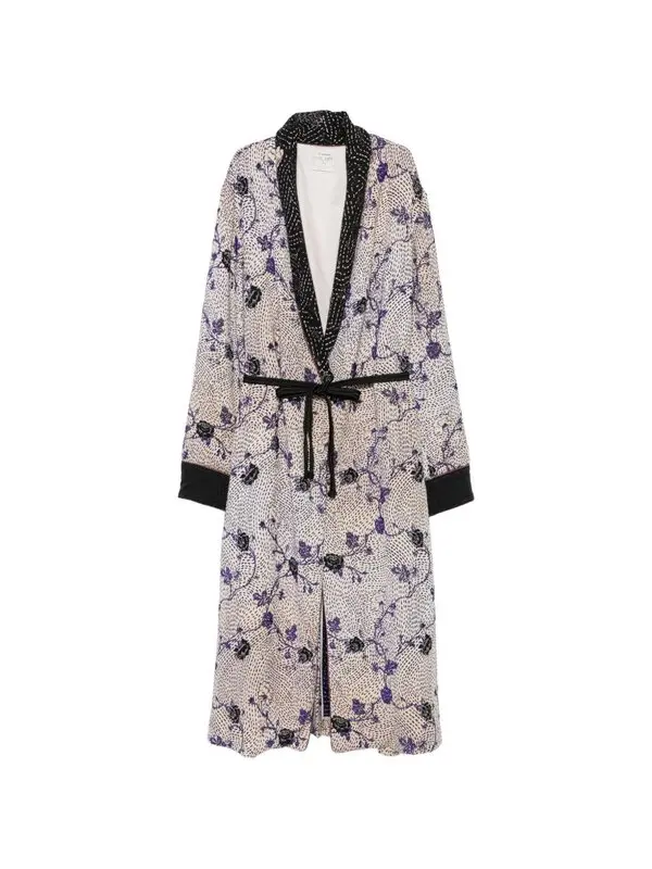 FORTE_FORTE Cherry Blossom Printed Long Coat - Blue