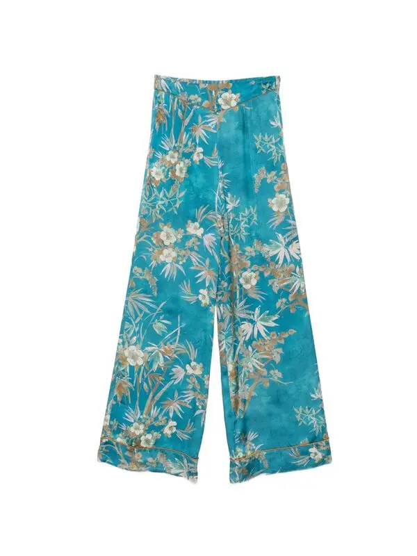 FORTE_FORTE Printed Floral Wide Leg Trousers - Green
