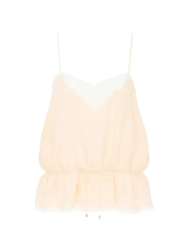 Chloé Jacquard Lace Trim Silk Top
