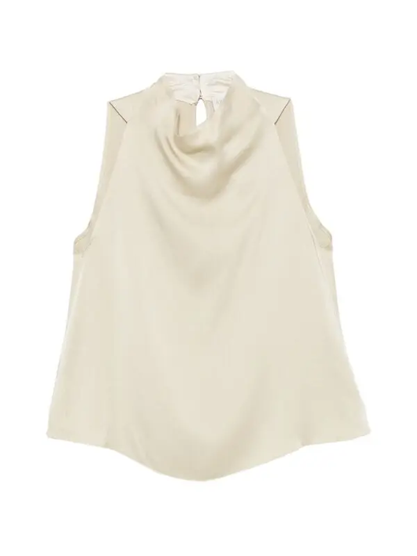 FORTE_FORTE Satin Sleeveless High Neck Top With Keyhole Detail
