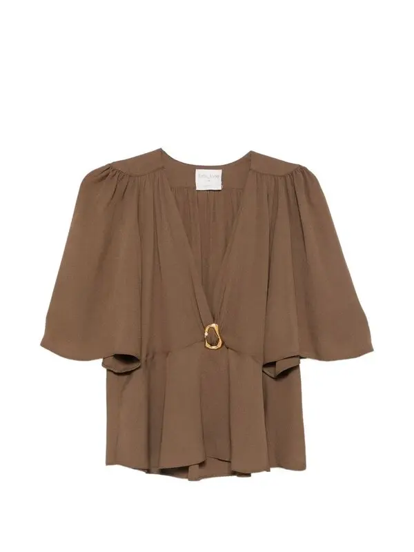 FORTE_FORTE V-neck Top With Cape Sleeves And Embellishments