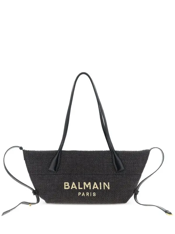 Balmain Track Small Raffia Tote