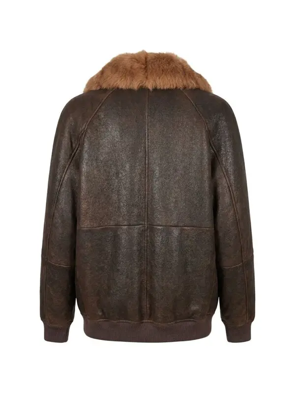 Brunello Cucinelli Leather Bomber Jacket With Fur Collar