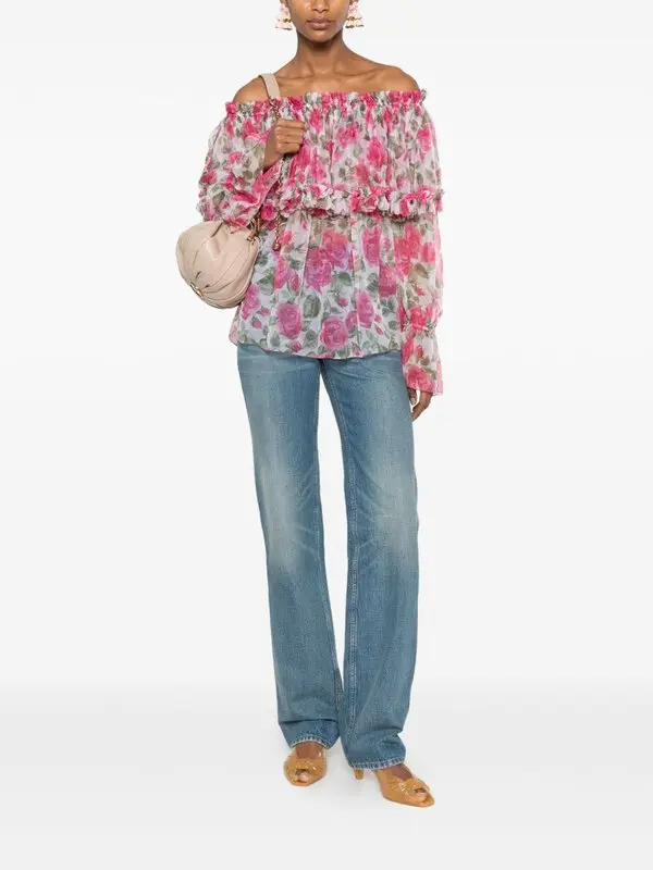 Chloé Printed Off-the-shoulder Blouse