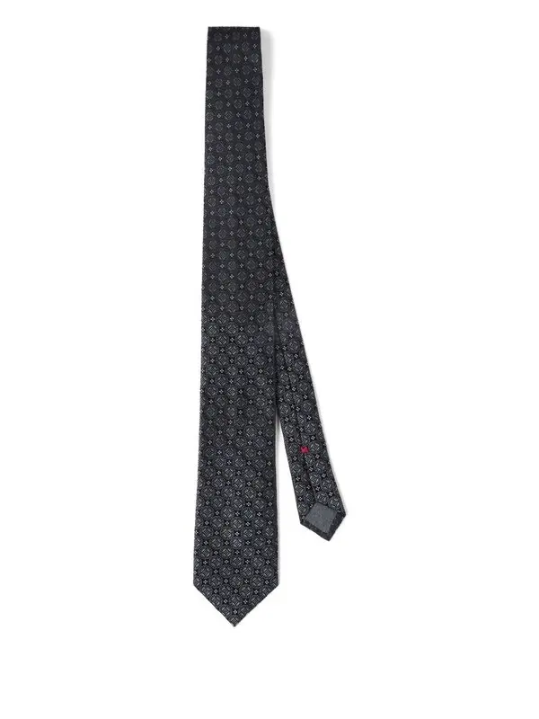 Brunello Cucinelli Printed Silk Neck Tie - Grey