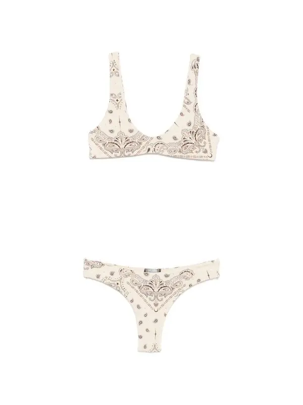 VENUJA Paisley Print Bikini Set With Crystal Embellishments - Beige