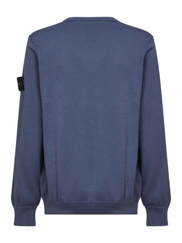 Stone Island Crew Neck Sweater With Removable Logo Patch - Blue