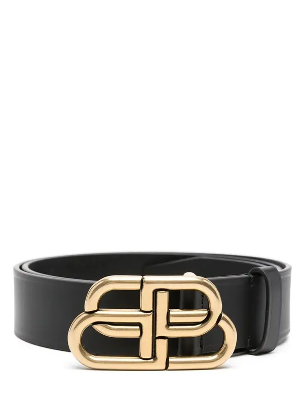 Balenciaga Bb High Belt With Gold Buckle - Black
