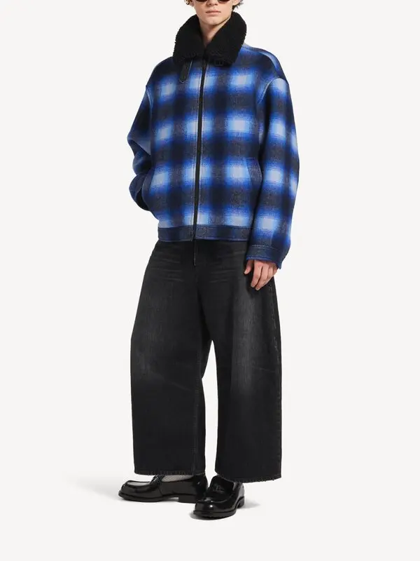 Balenciaga Plaid Flannel Bomber Jacket With Shearling Collar
