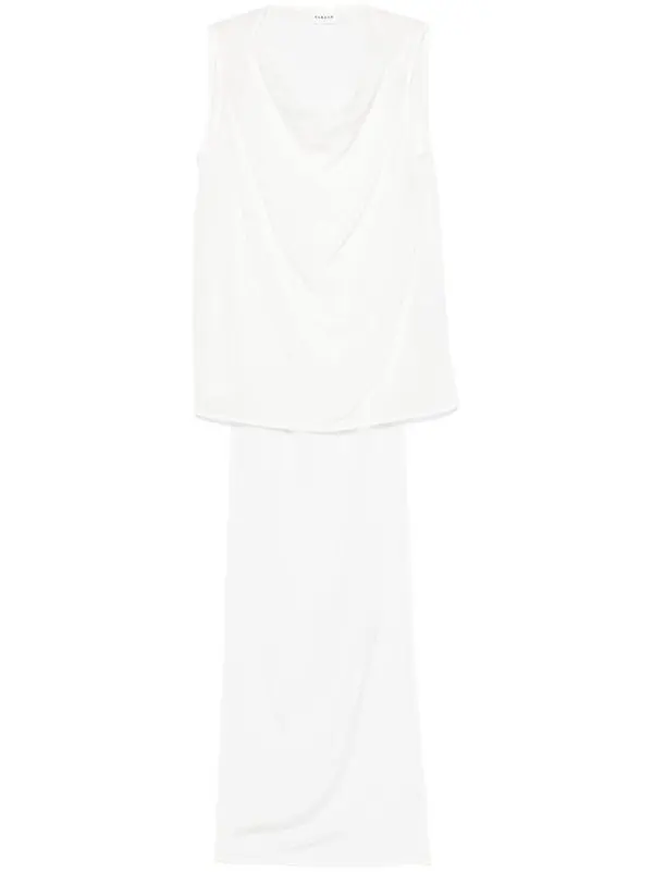 PAROSH Silk Sleeveless Cowl Neck Top With Straight Hem
