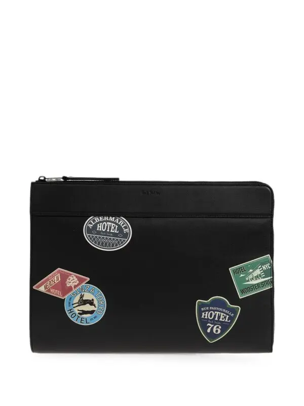 Paul Smith Leather Document Case With Hotel Patches - Black