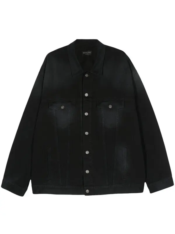 Balenciaga Denim Logo Print Trucker Jacket
